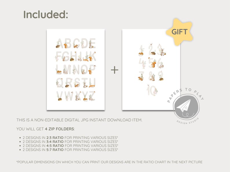 Woodland Animals Alphabet & Numbers Poster: Boho Nursery Art Digital ...