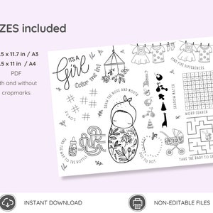Baby Shower Activity Mat for Kids, Baby Shower Placemat, Downloadable ...