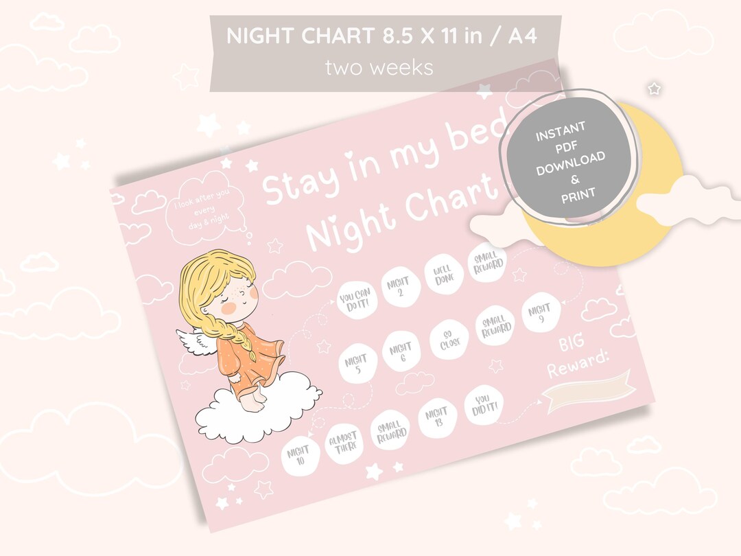 Stay in My Bed 2-weeks Night Chart, Soft Pink Sleeping Chart for Girls ...