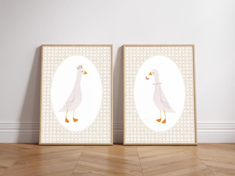 Vintage Goose & Gander Wall Art, Silly Goose Family Nursery, Beige ...