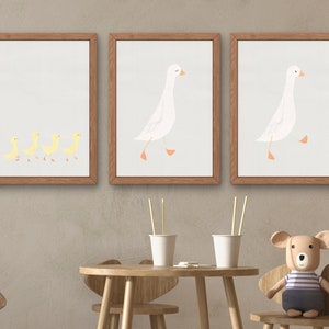 Silly Goose Family Wall Art Greige, Cute Goslings Nursery Poster Set ...