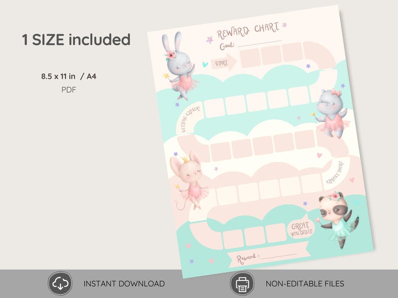 Girls Reward Chart Soft Kawaii Potty Chart Pastel Motivational Chart ...