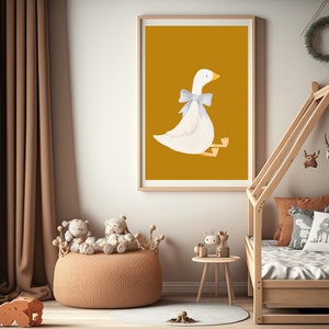 Silly Goose Wall Art Pastel Yellow, Goose With a Ribbon Nursery Wall ...