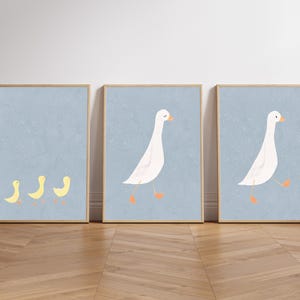 Dusty Blue Silly Goose Family Art Print, Minimal Nursery Decor, Hand ...