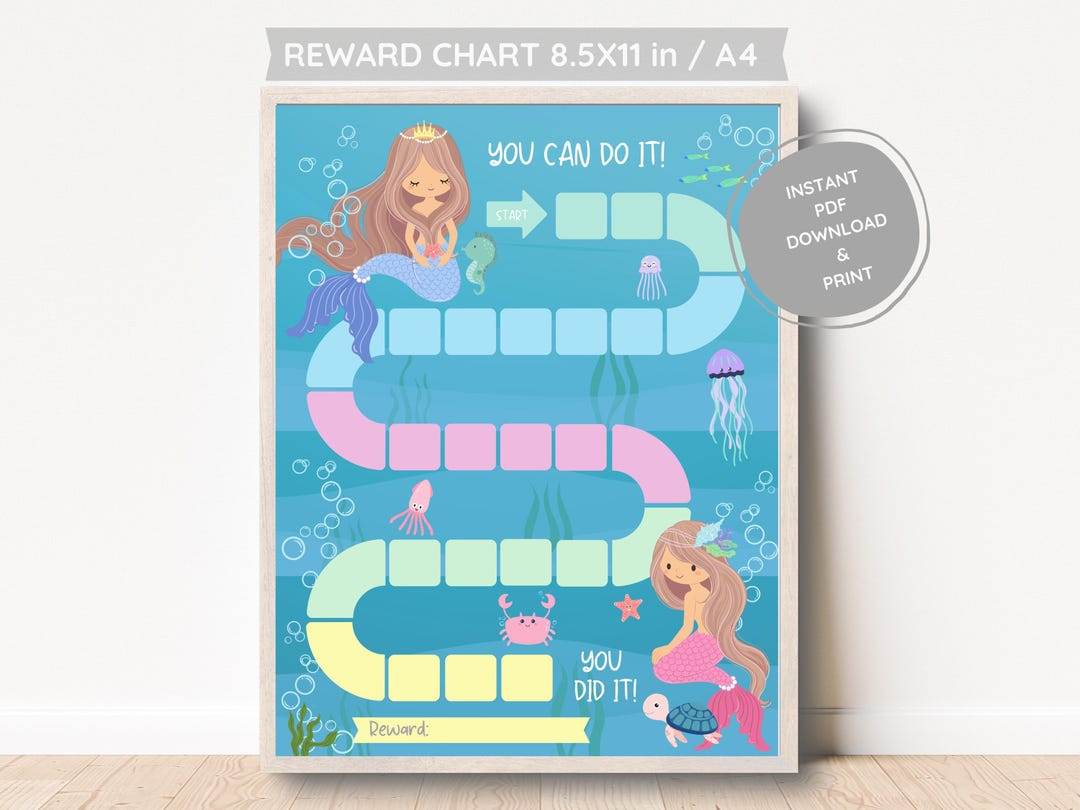 Kawaii Mermaid Reward Chart, Kawaii Ocean Potty Chart, Cute Mermaid ...