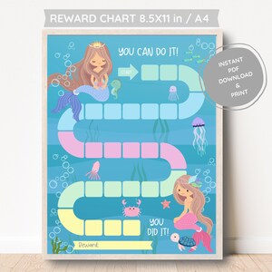 Kawaii Mermaid Reward Chart, Kawaii Ocean Potty Chart, Cute Mermaid ...