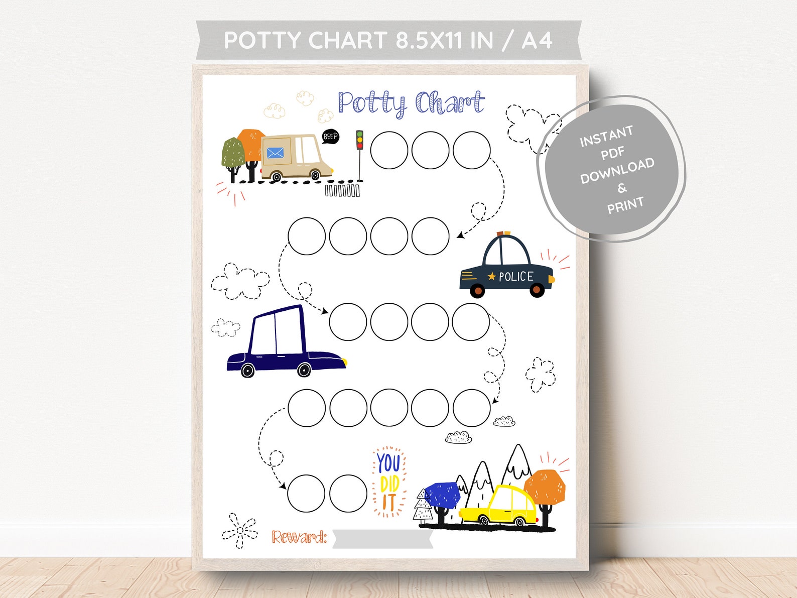 Police Cars Potty Chart, Cute Vehicles Reward Chart for Toddlers ...