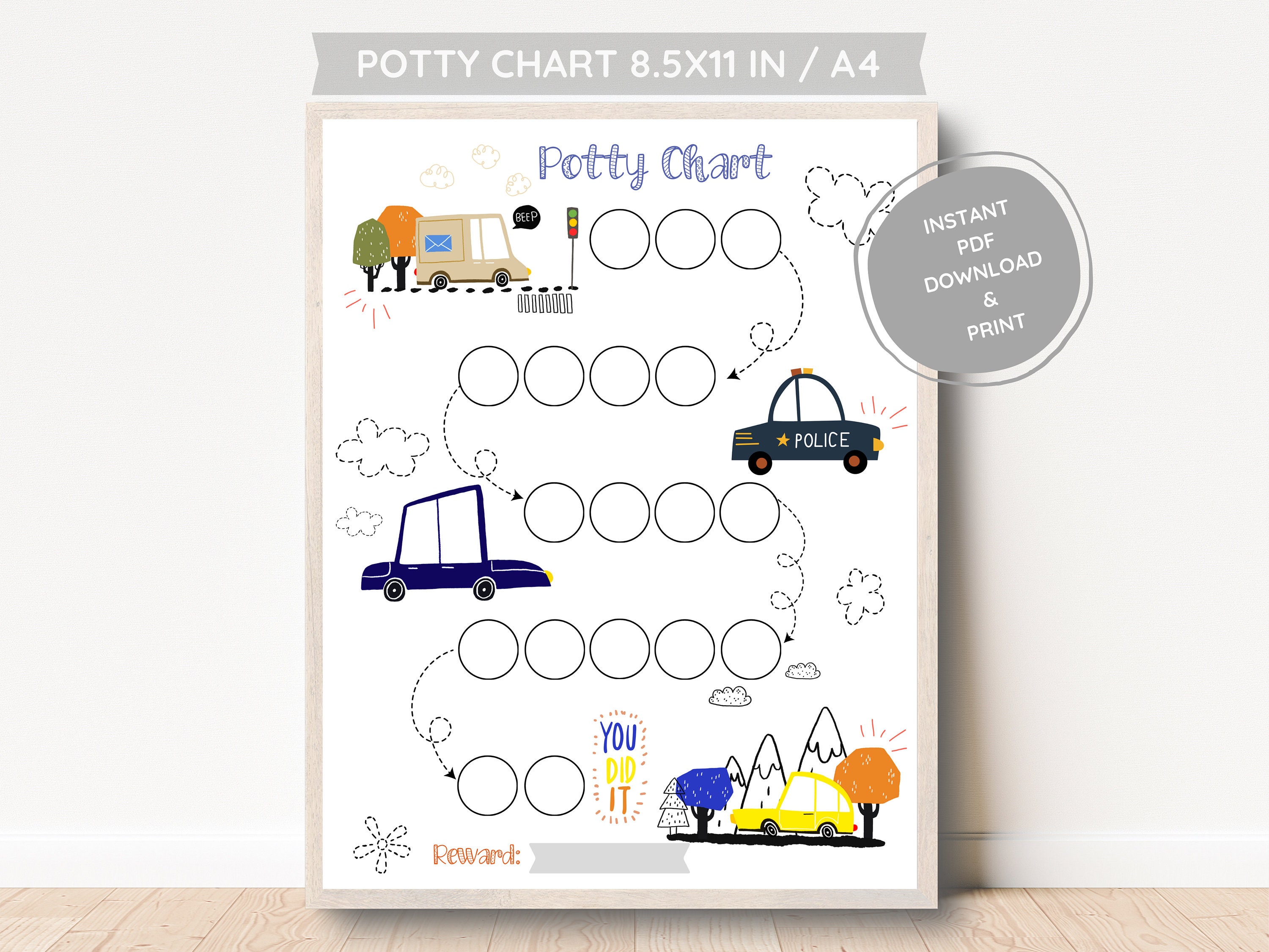 Police Cars Potty Chart, Cute Vehicles Reward Chart for Toddlers ...