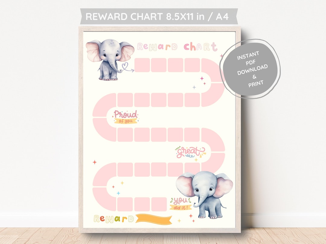 Girls Reward Chart Elephant Soft Kawaii Potty Chart Pastel Pink ...