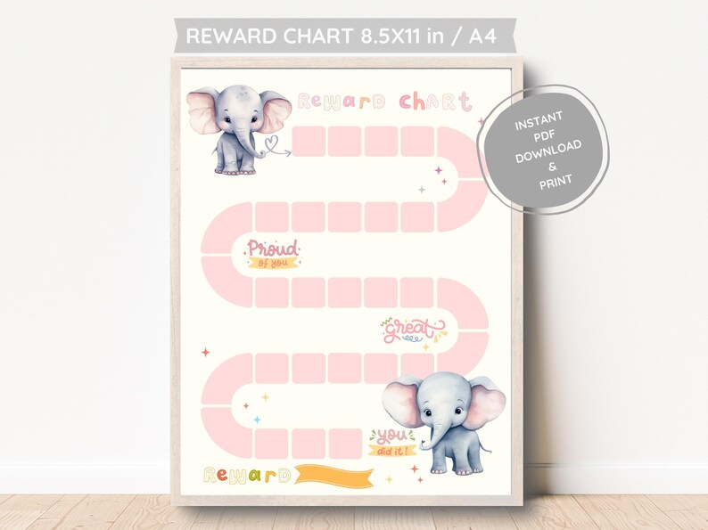 Girls Reward Chart Elephant Soft Kawaii Potty Chart Pastel Pink ...