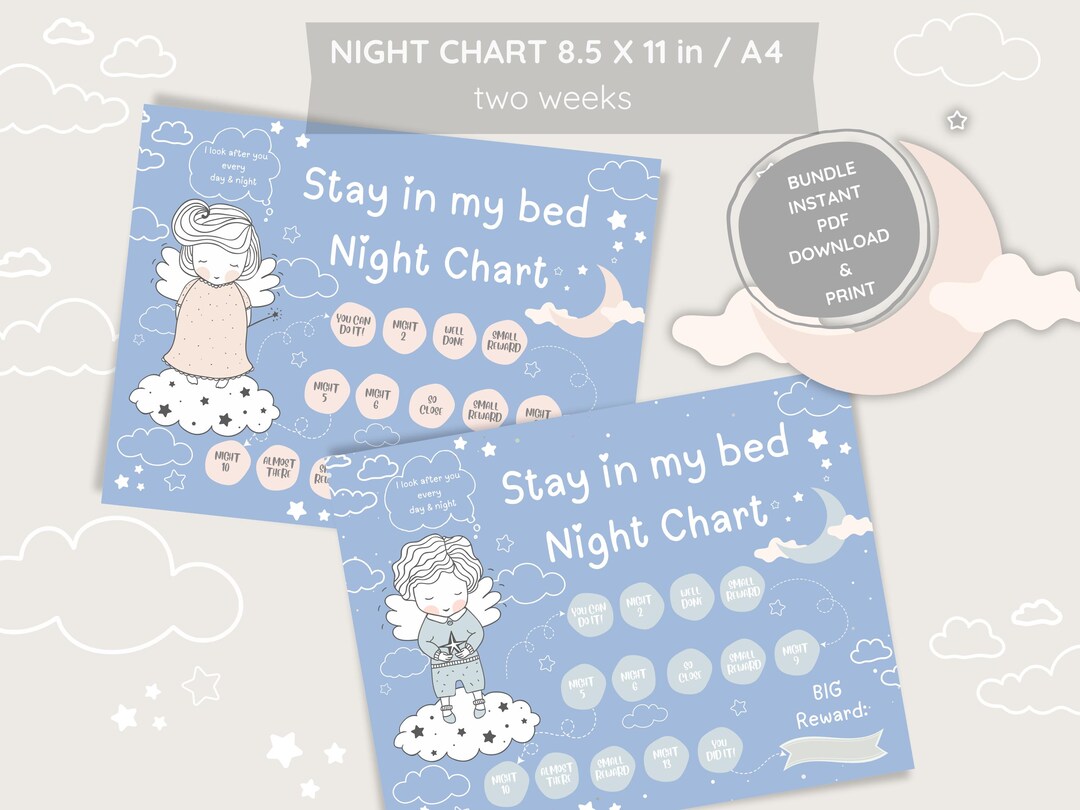 Dusty Blue Sleep Charts for Brother and Sister Twin Sleep Tracker, Cute ...