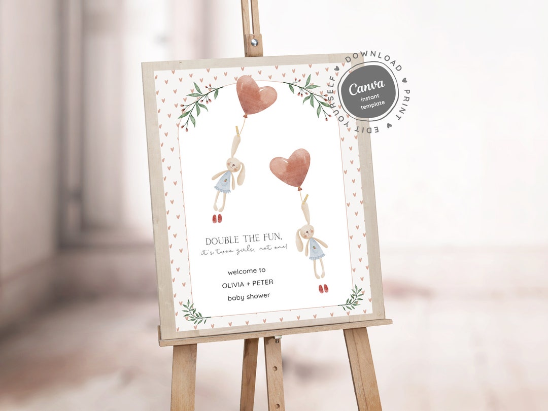 Twin Baby Shower Welcome Sign, Twin Girl Baby Shower, Editable ...