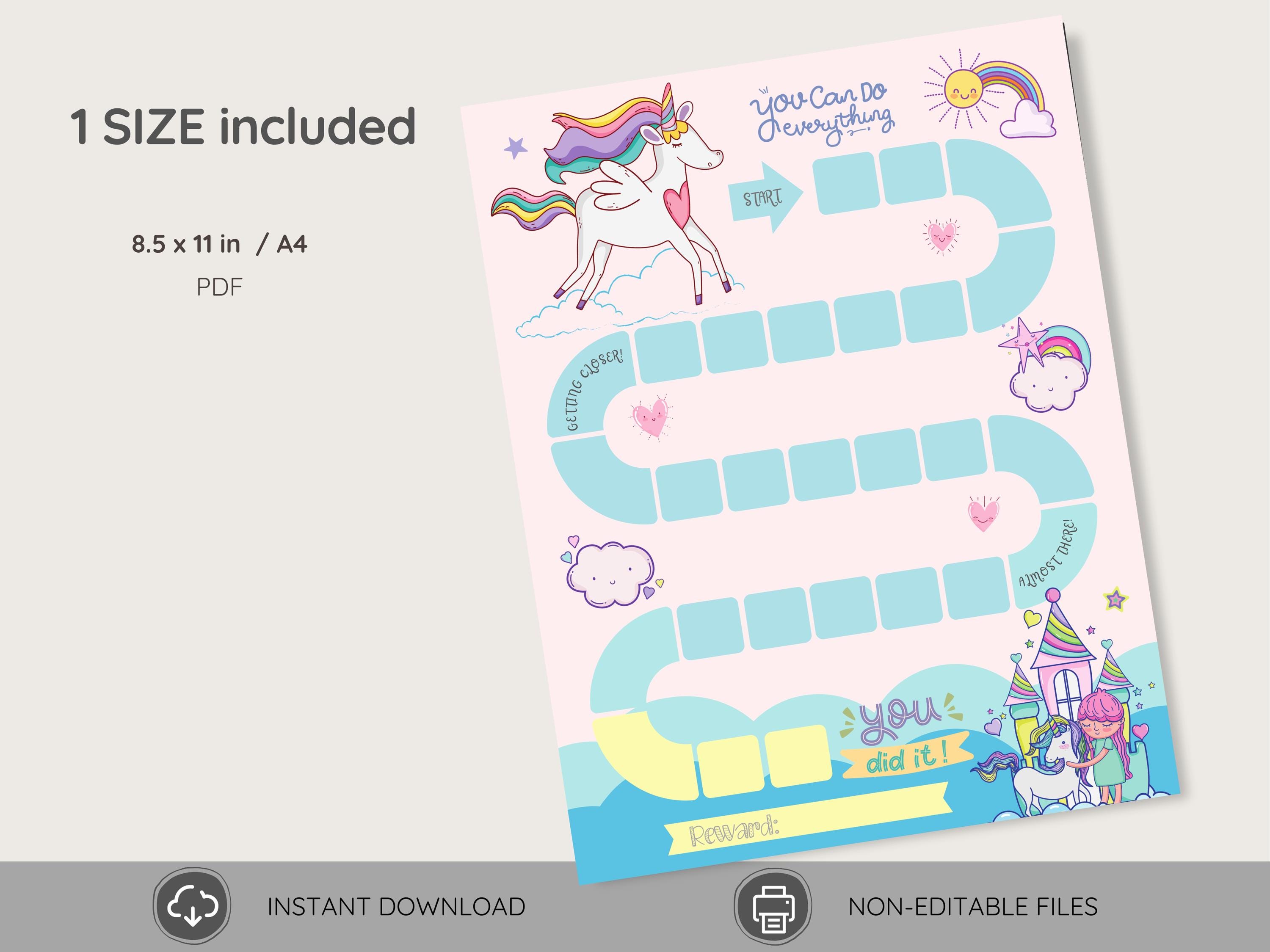 Princess Unicorn Reward Chart for Girls Kawaii Rainbow Potty Chart Cute ...
