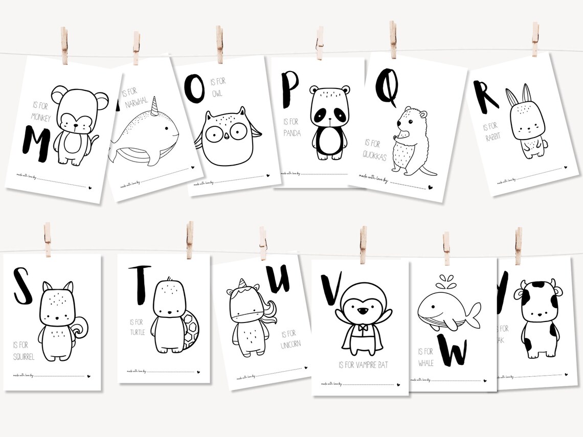 Printable ABC Book, Fun Baby Shower Game, Animal Alphabet Coloring Book ...