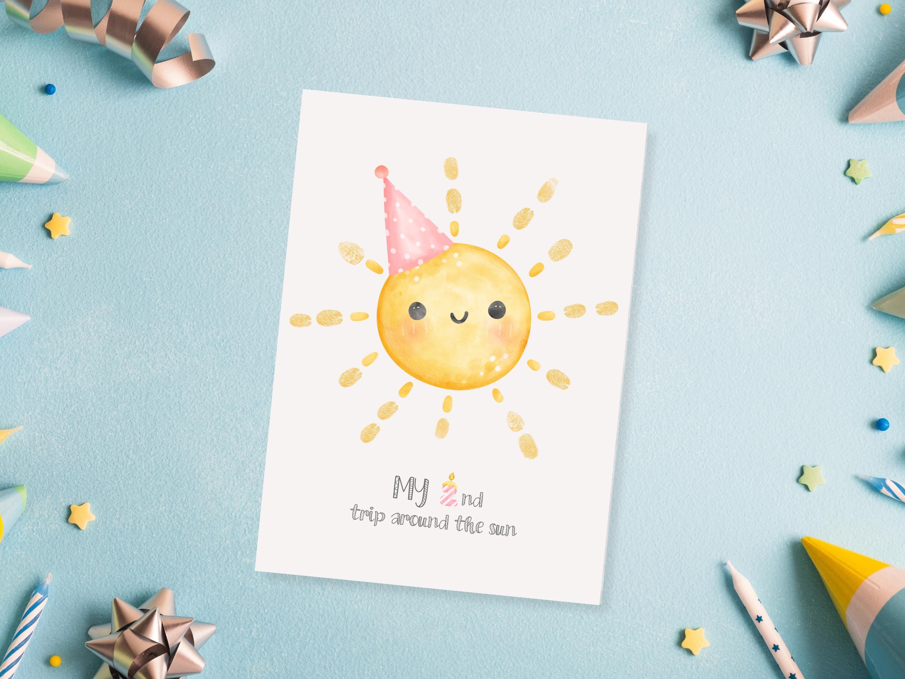 Girl Second Birthday Fingerprint Guest Book Ray of Sun Finger Paint ...