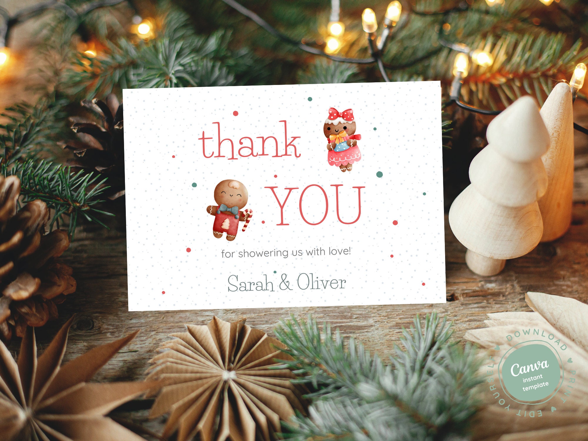 Gender Reveal Thank You Card, Gingerbread Man Thank You Card, Winter ...
