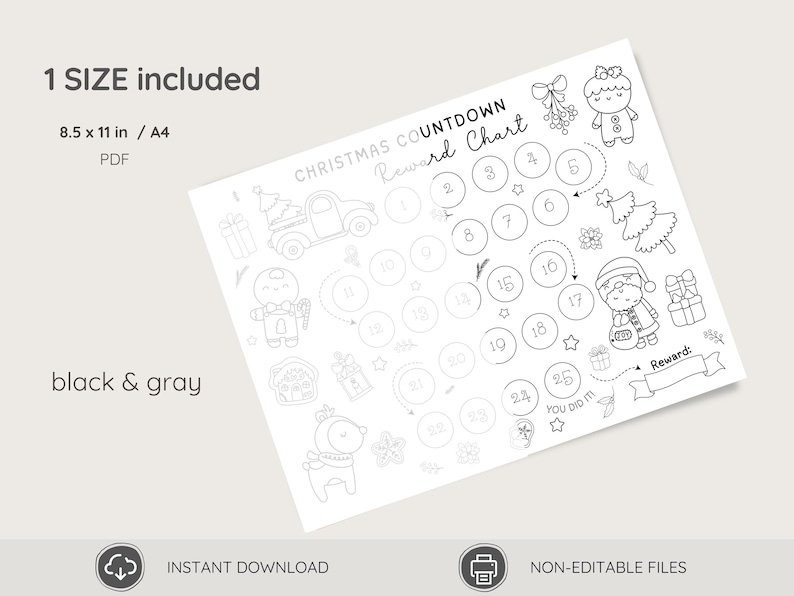 Christmas Coloring Reward Chart for Kids, Cute Gingerbread Man Winter ...