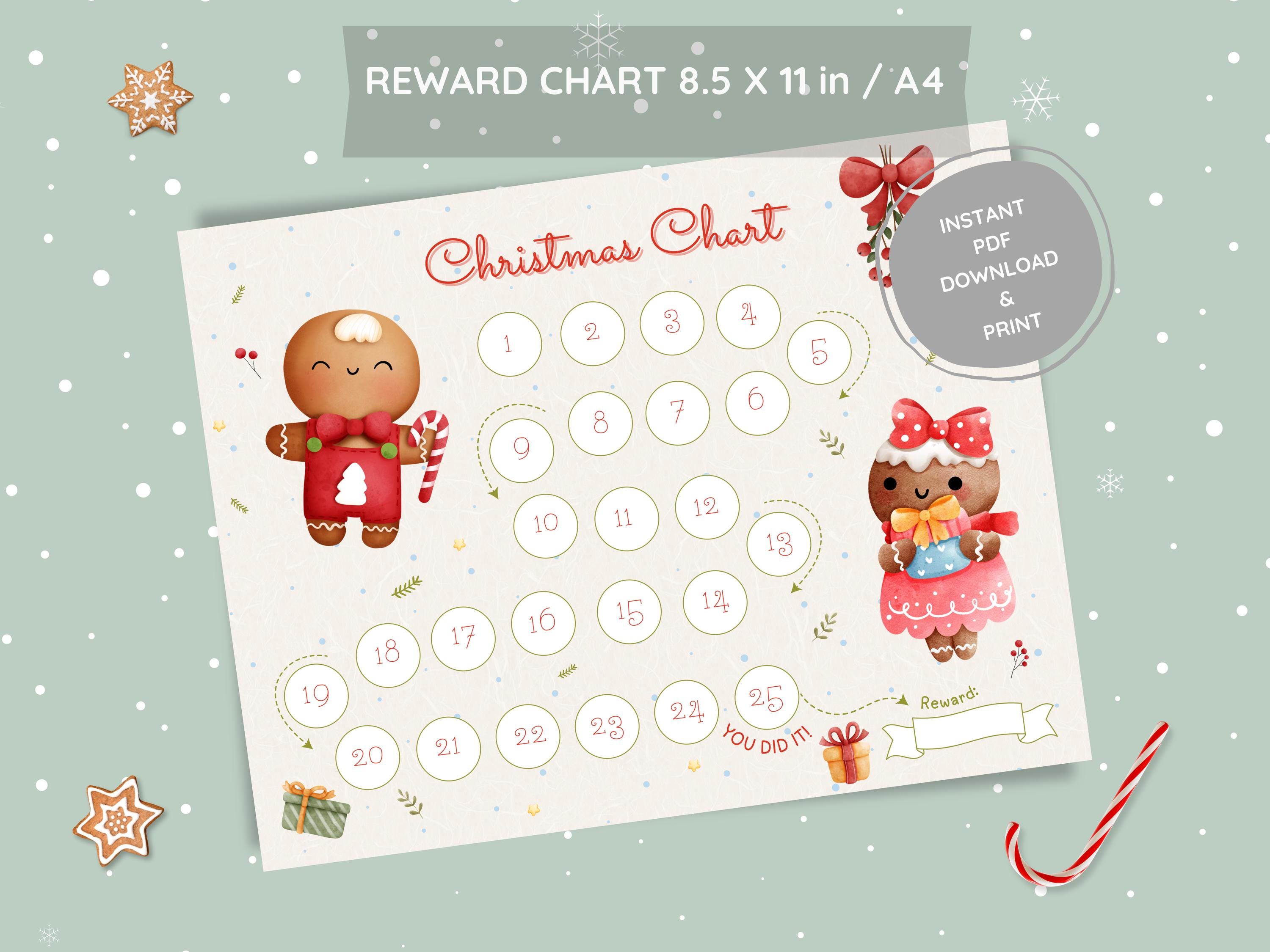 Gingerbread Reward Chart for Kids 25 Day December Countdown, Christmas ...