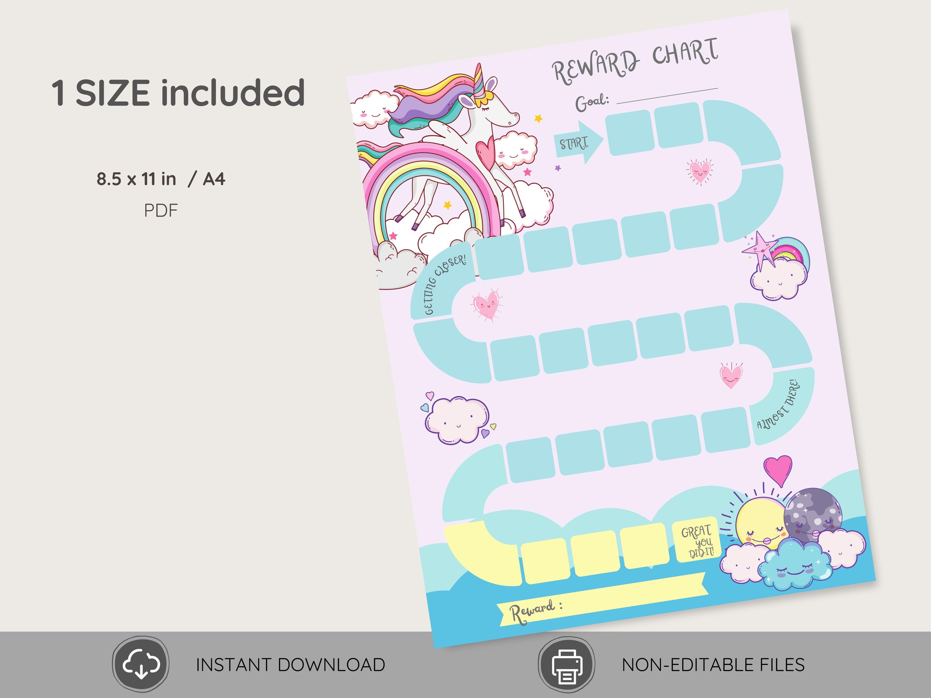 Unicorn Princess Reward Chart for Girls Kawaii Rainbow Potty Chart Cute ...