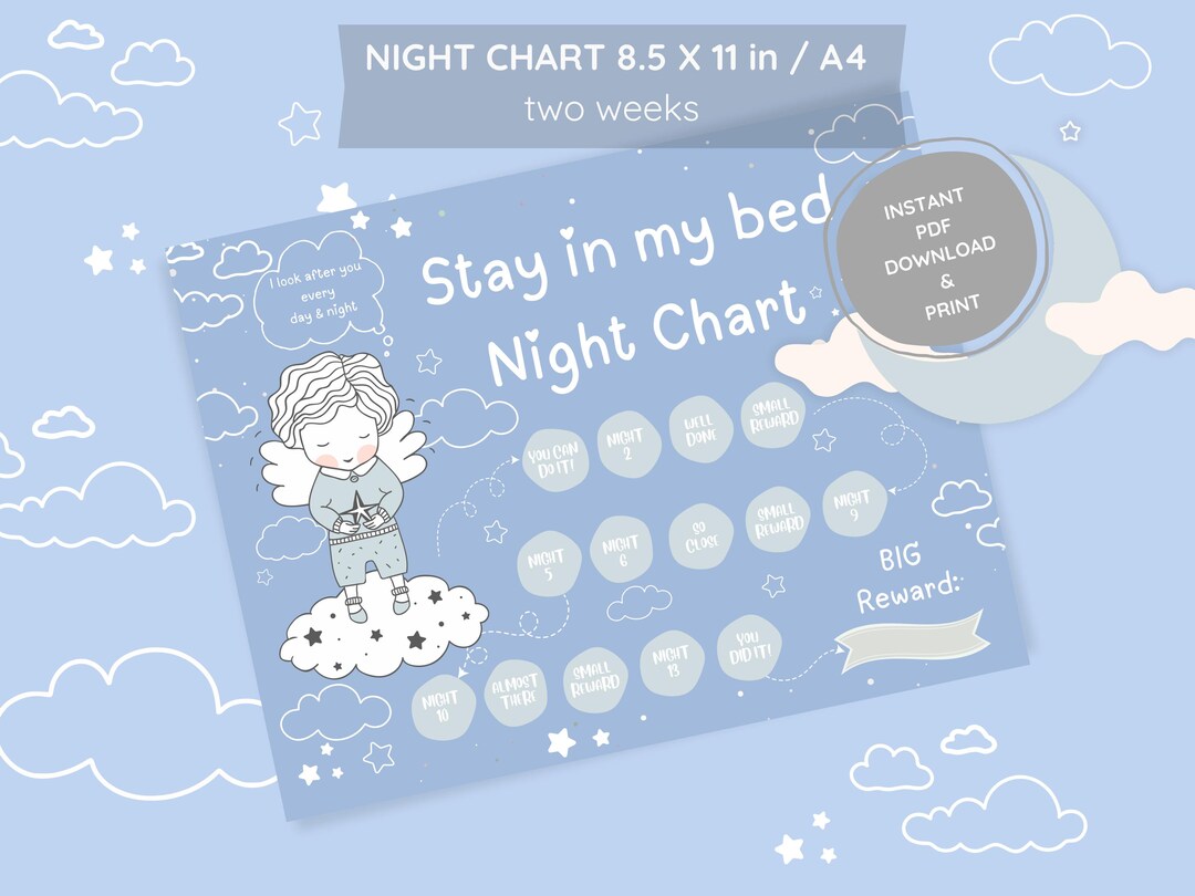 Boys' 2 Week Sleep Reward Chart - Guardian Angel Theme in Dusty Blue ...