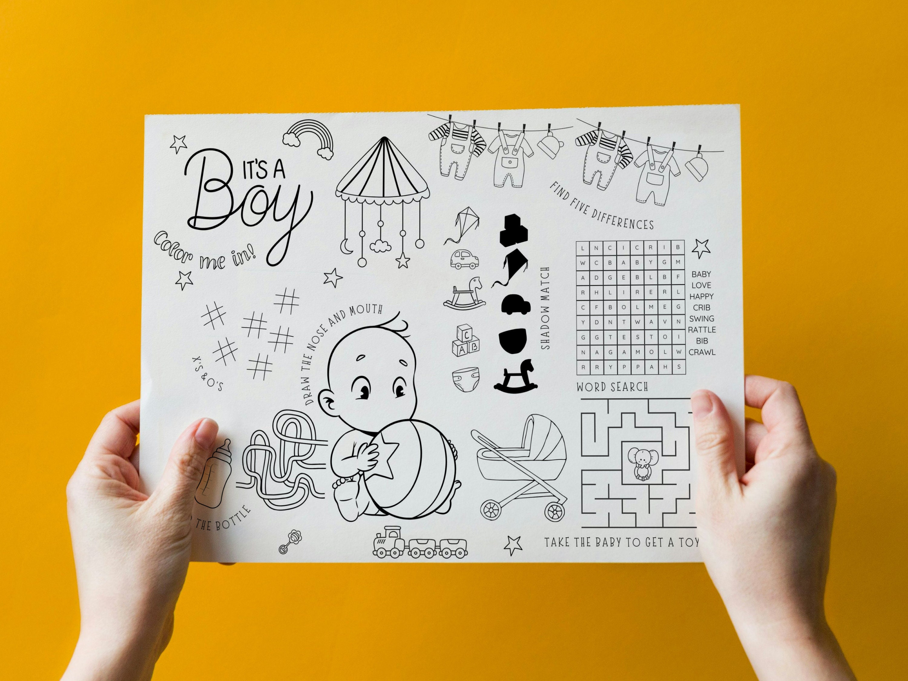 Baby Shower Activity Mat for Kids, Baby Shower Placemat, Downloadable ...