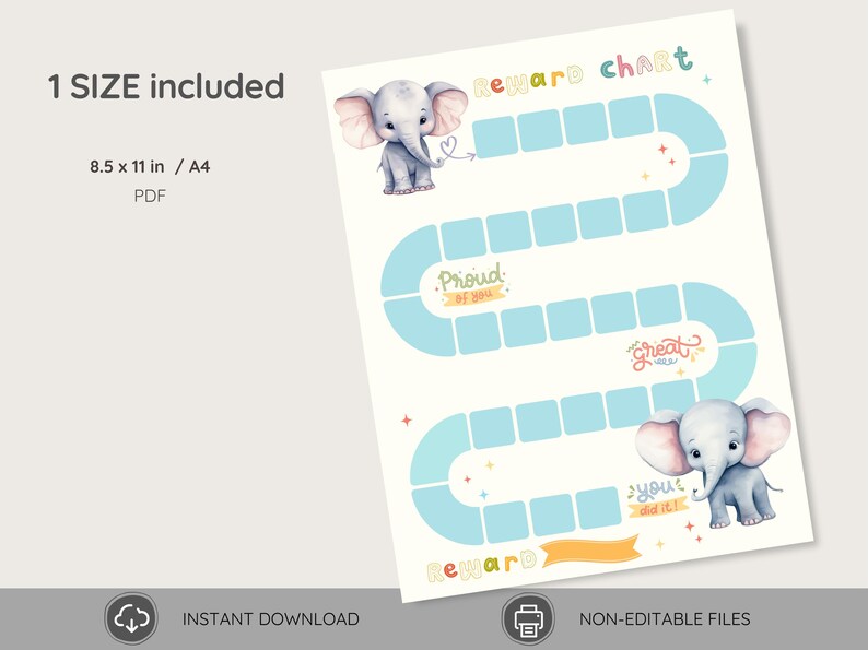 Boys Reward Chart Elephant Kawaii Potty Chart Pastel Blue Motivational ...
