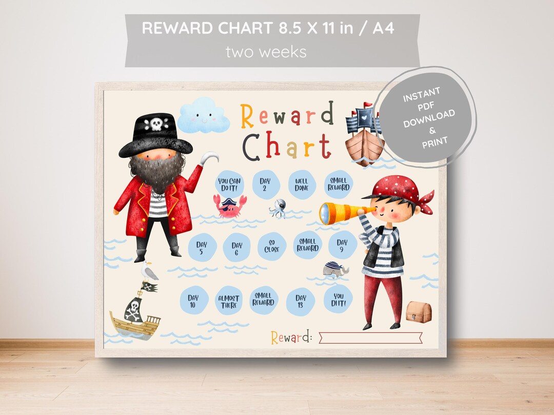 Colorful Pirate Reward Chart -2 Weeks Boys Behavior Tracking, Pirate ...