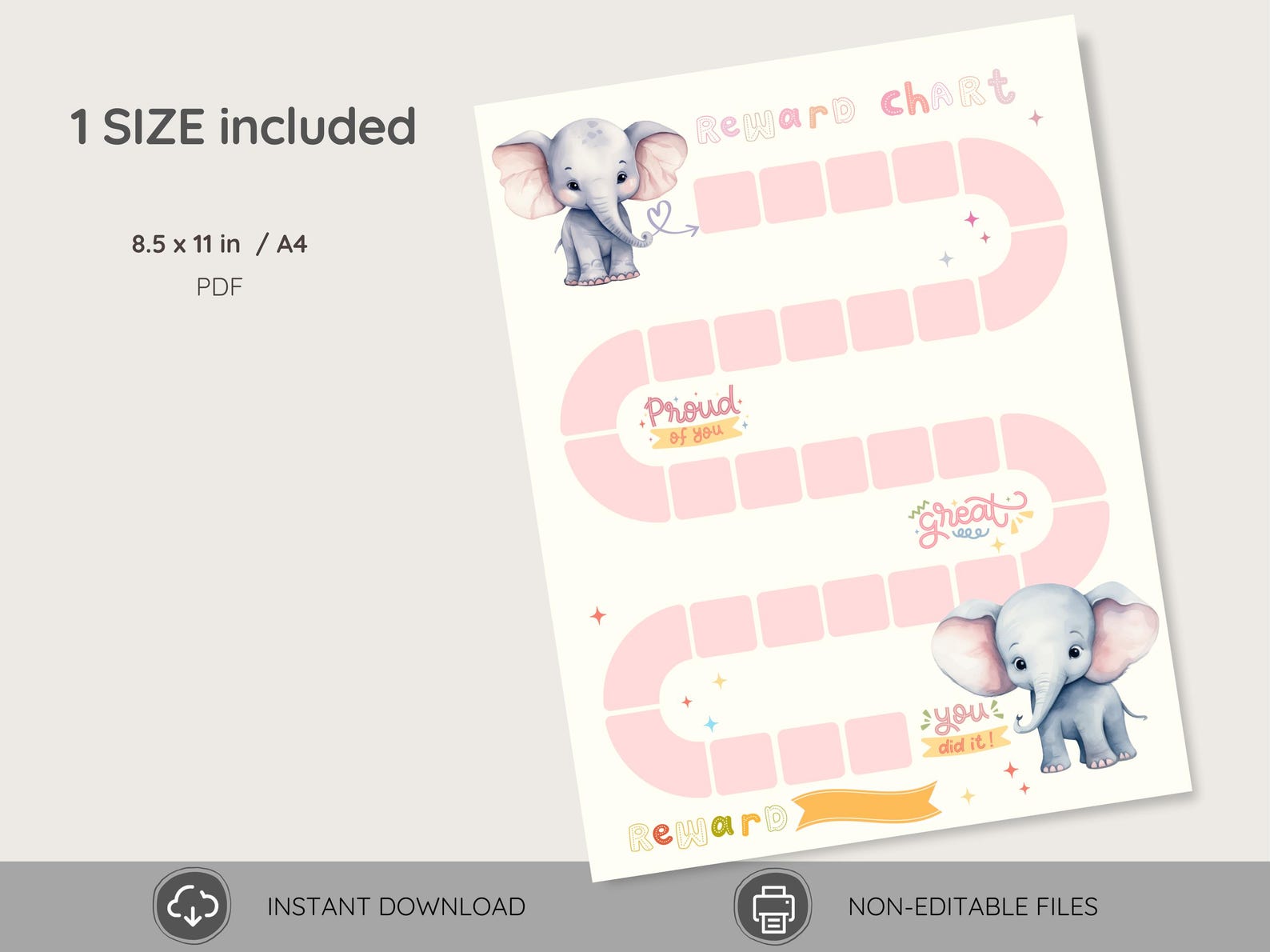 Girls Reward Chart Elephant Soft Kawaii Potty Chart Pastel Pink ...