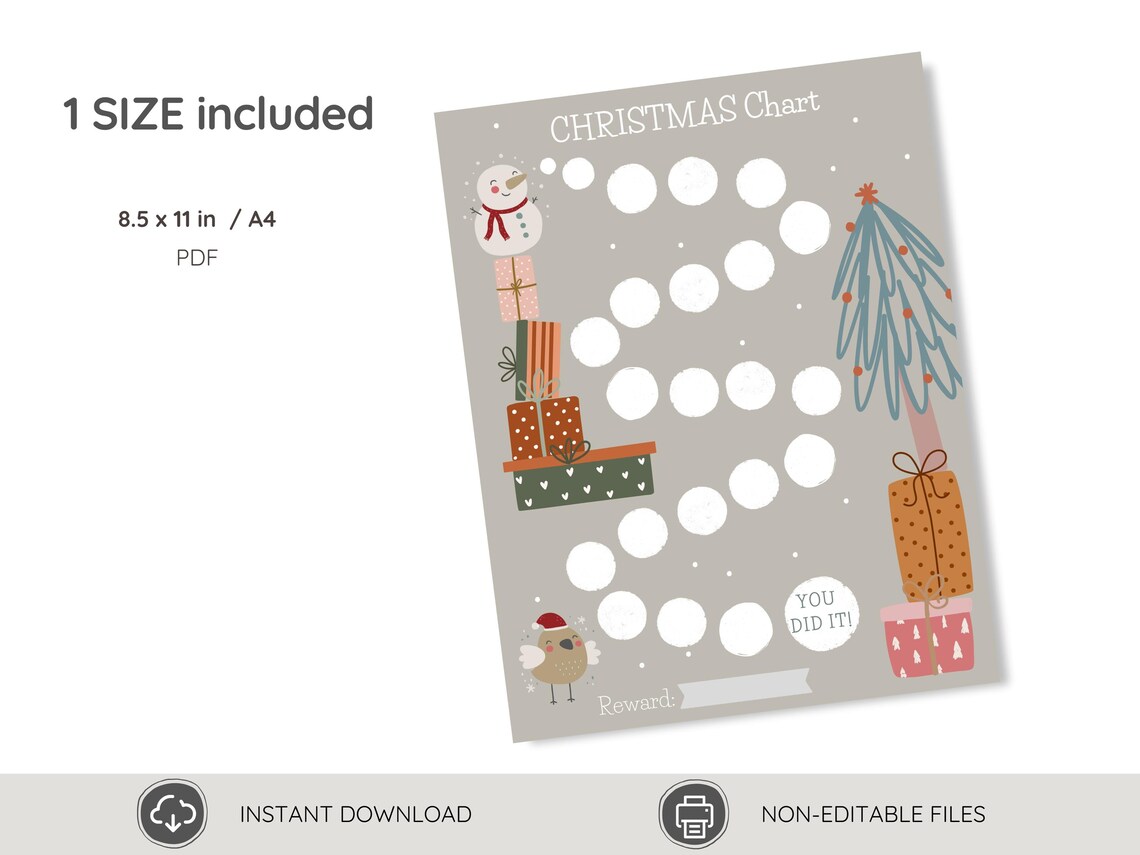 Bright Christmas Reward Chart for Toddlers Winter Fun With Gifts ...