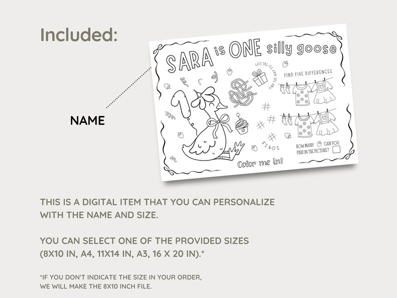 Silly Goose Birthday Activity Sheet: Party Placemat & Coloring Page - Etsy