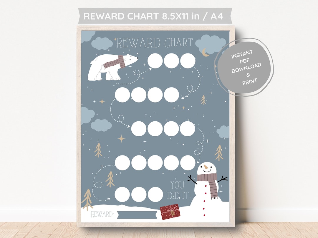 Winter Reward Chart for Toddlers Cute Polar Bear & Snowman Designs ...