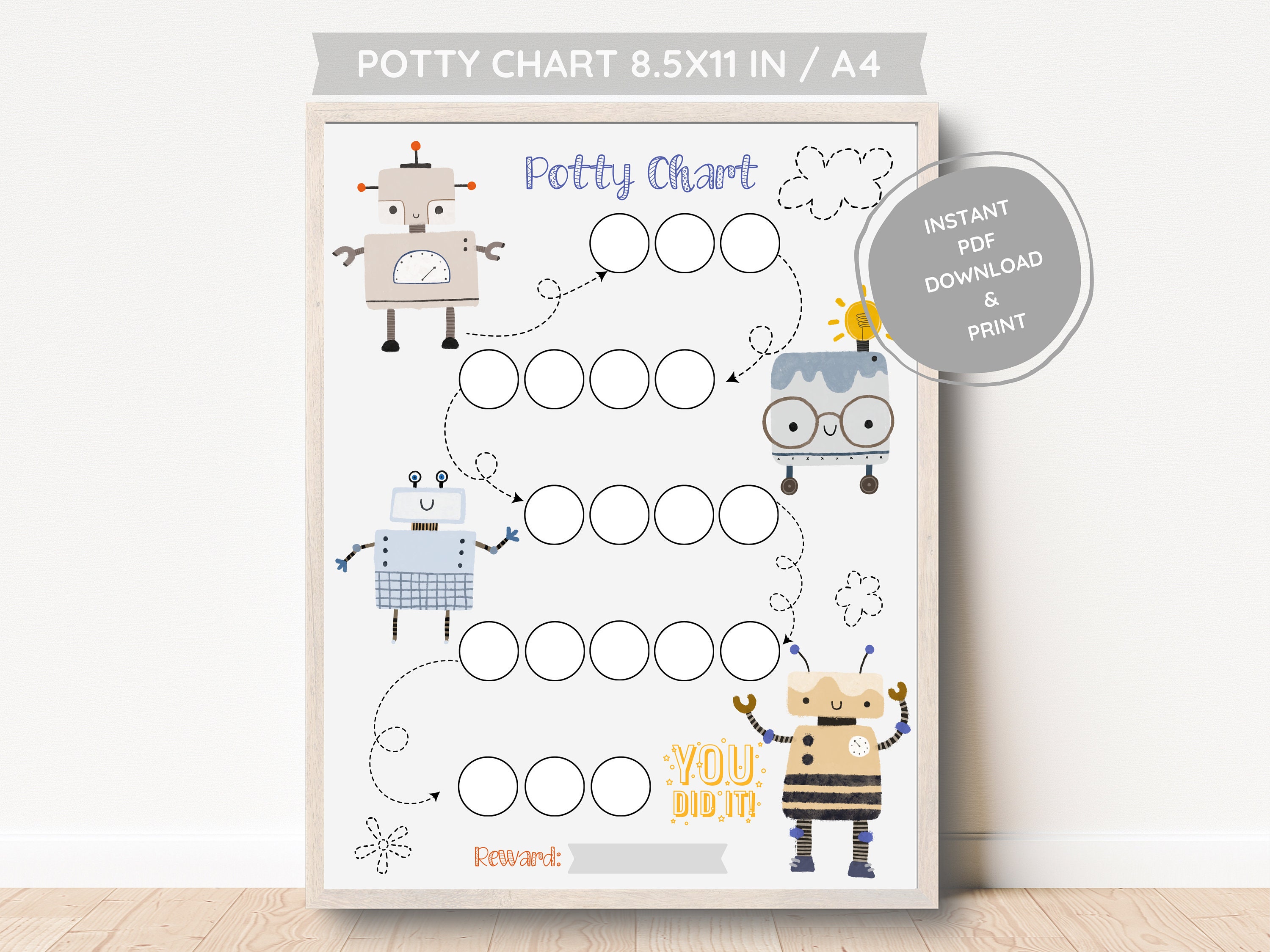 Robots Potty Training Chart, Futuristic Reward Chart for Toddlers ...