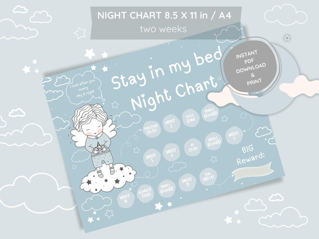 Boys' 2 Week Sleep Reward Chart - Cute Guardian Angel Design in Soft ...