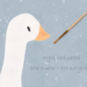 Dusty Blue Silly Goose Family Art Print, Minimal Nursery Decor, Hand ...