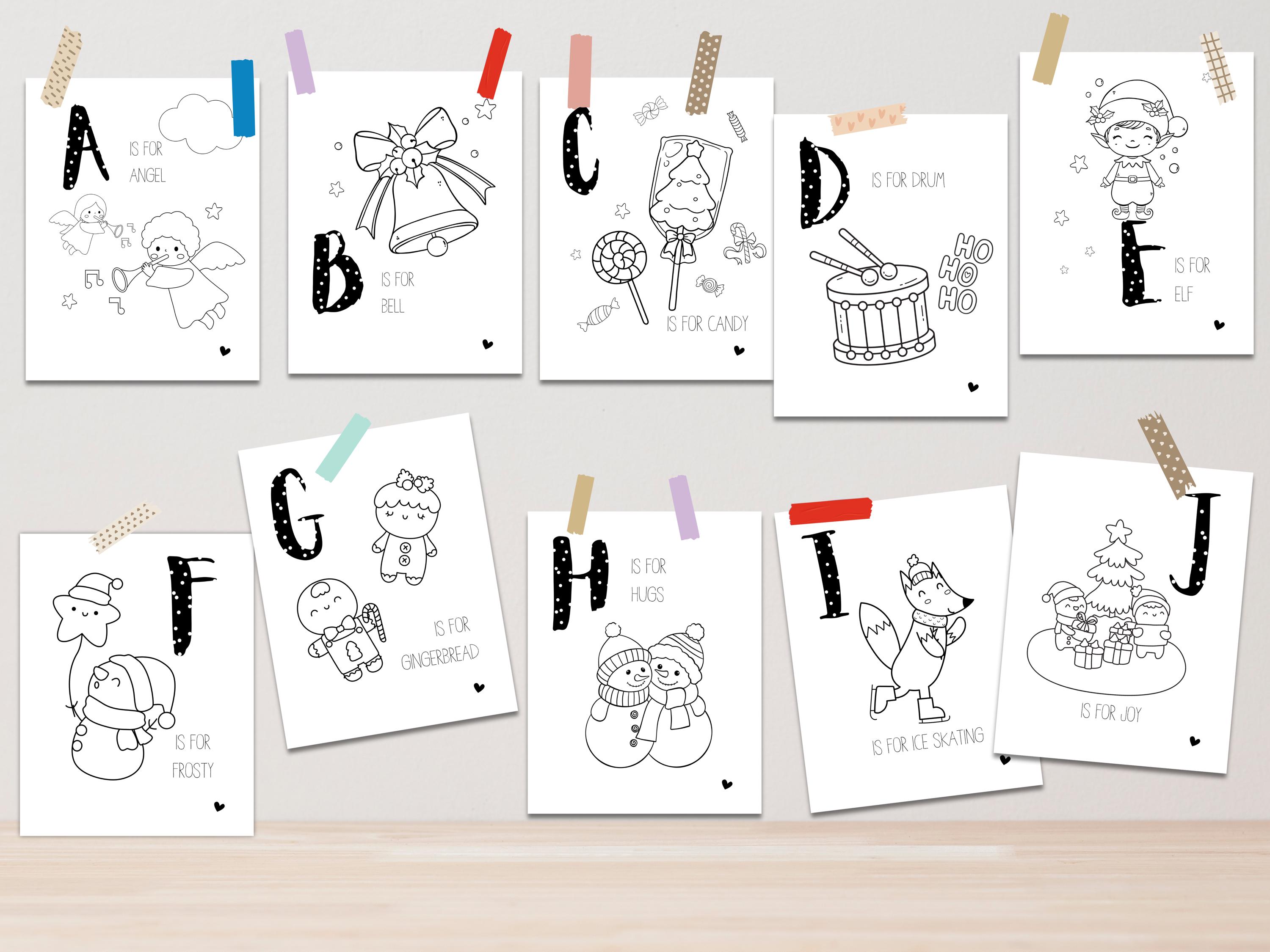 Printable Santa ABC Coloring Book for Kids, Xmas Crafts Winter Coloring ...