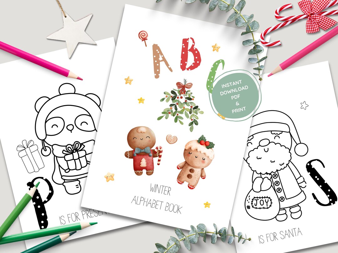 Printable Gingerbread Man ABC Coloring Book for Kids, Winter Coloring ...