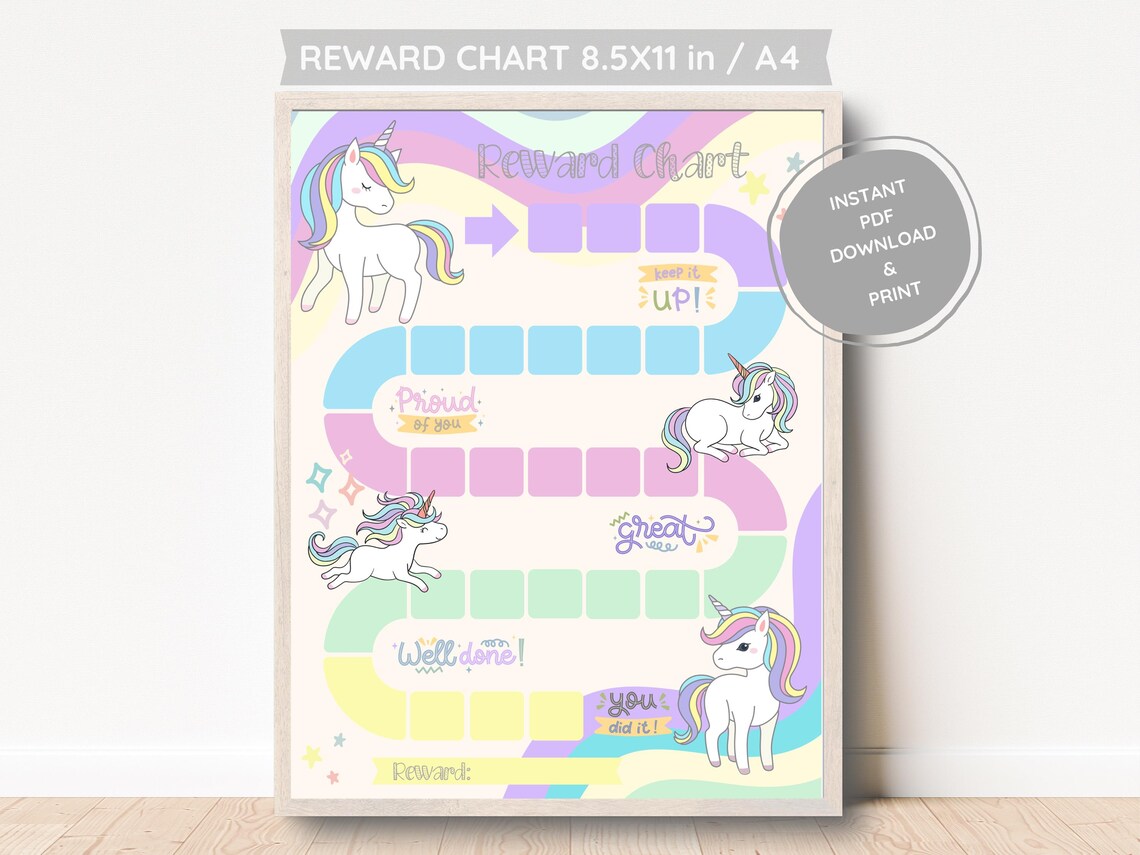 Unicorn Reward Chart for Girls Kawaii Rainbow Potty Chart Cute Fairy ...