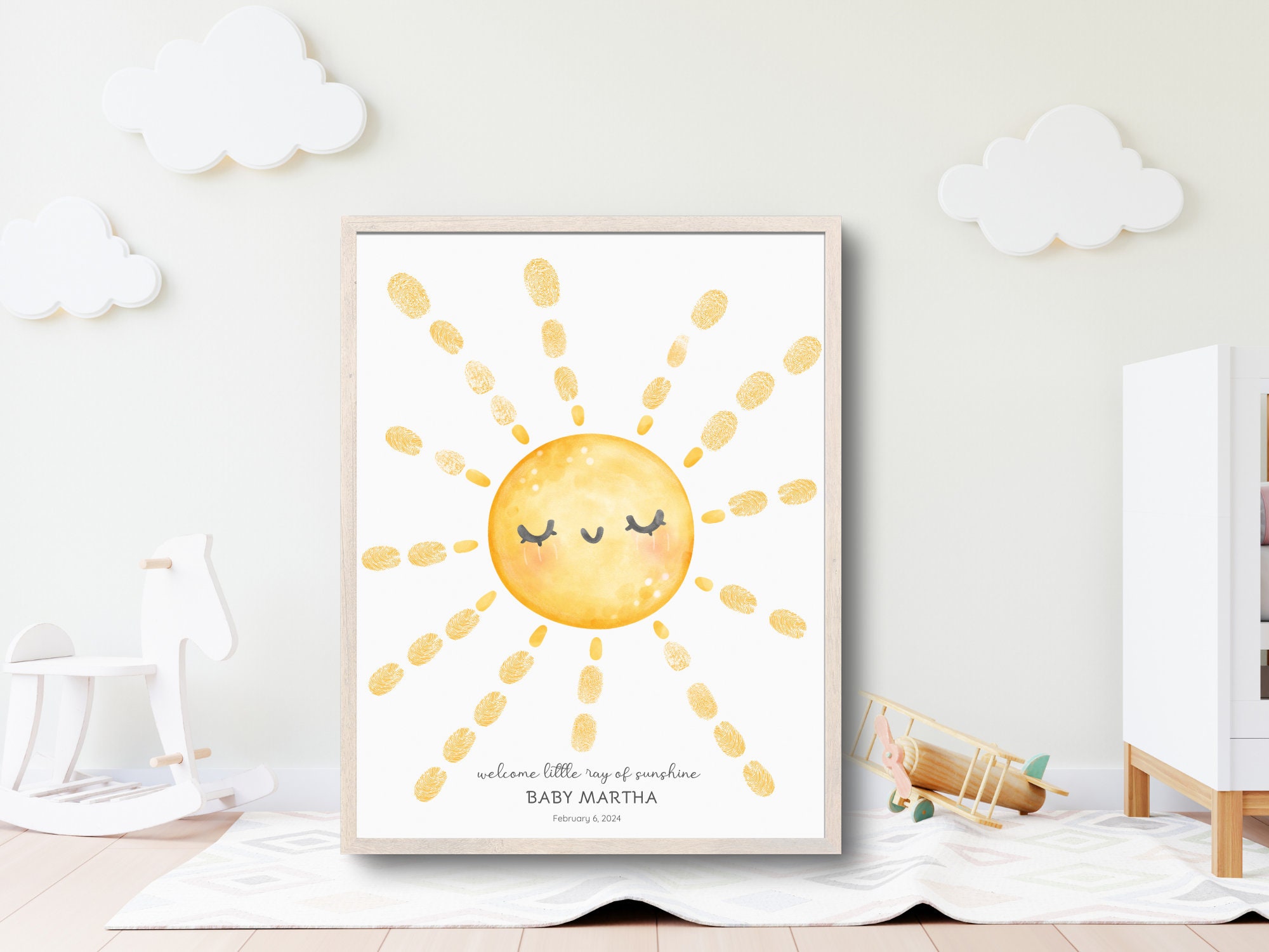 Fingerprint Guest Book, Baby Shower Ray of Sun Fingerprint Guest Book ...