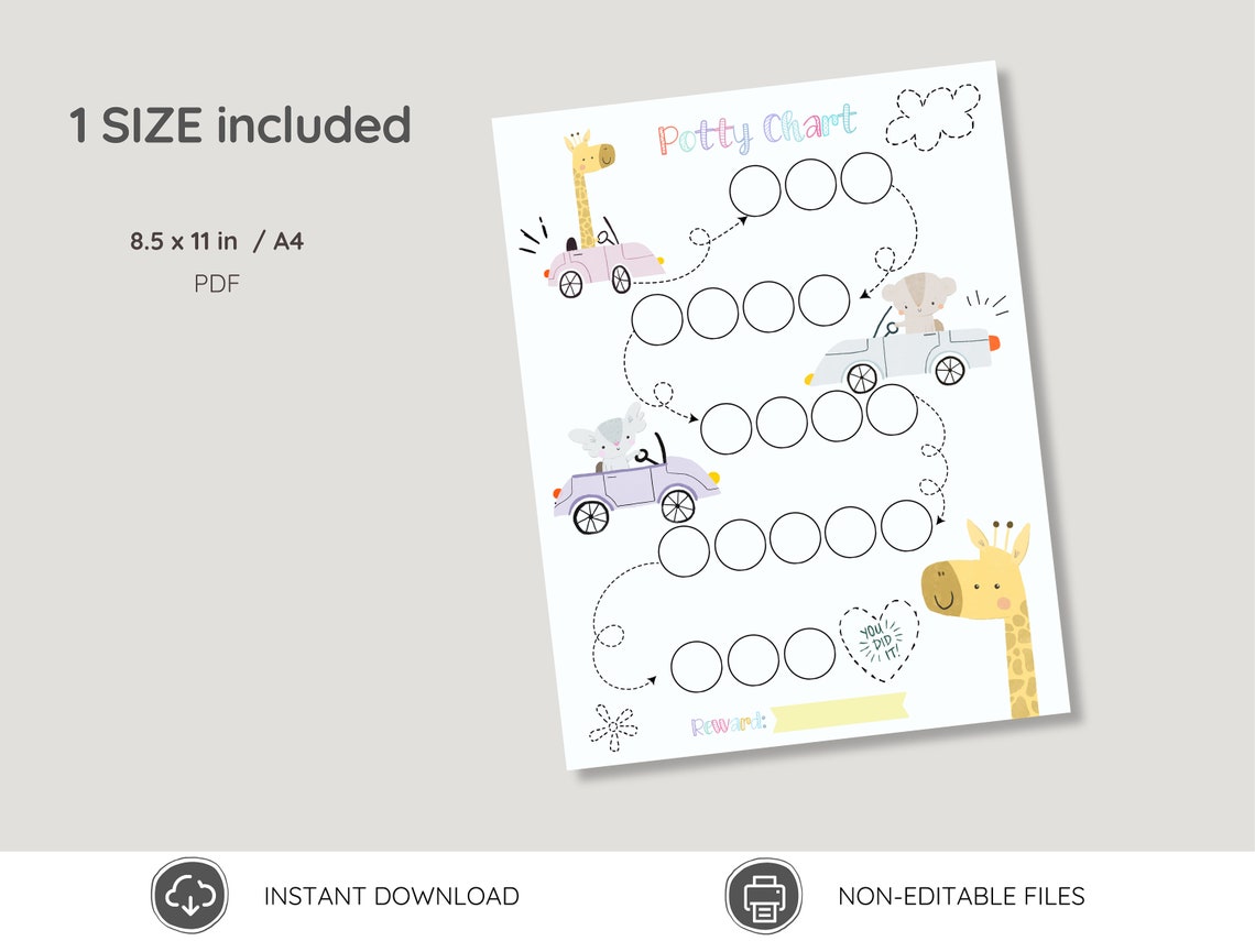Zoo Animals Potty Chart, Giraffe in a Car Reward Chart for Toddlers ...