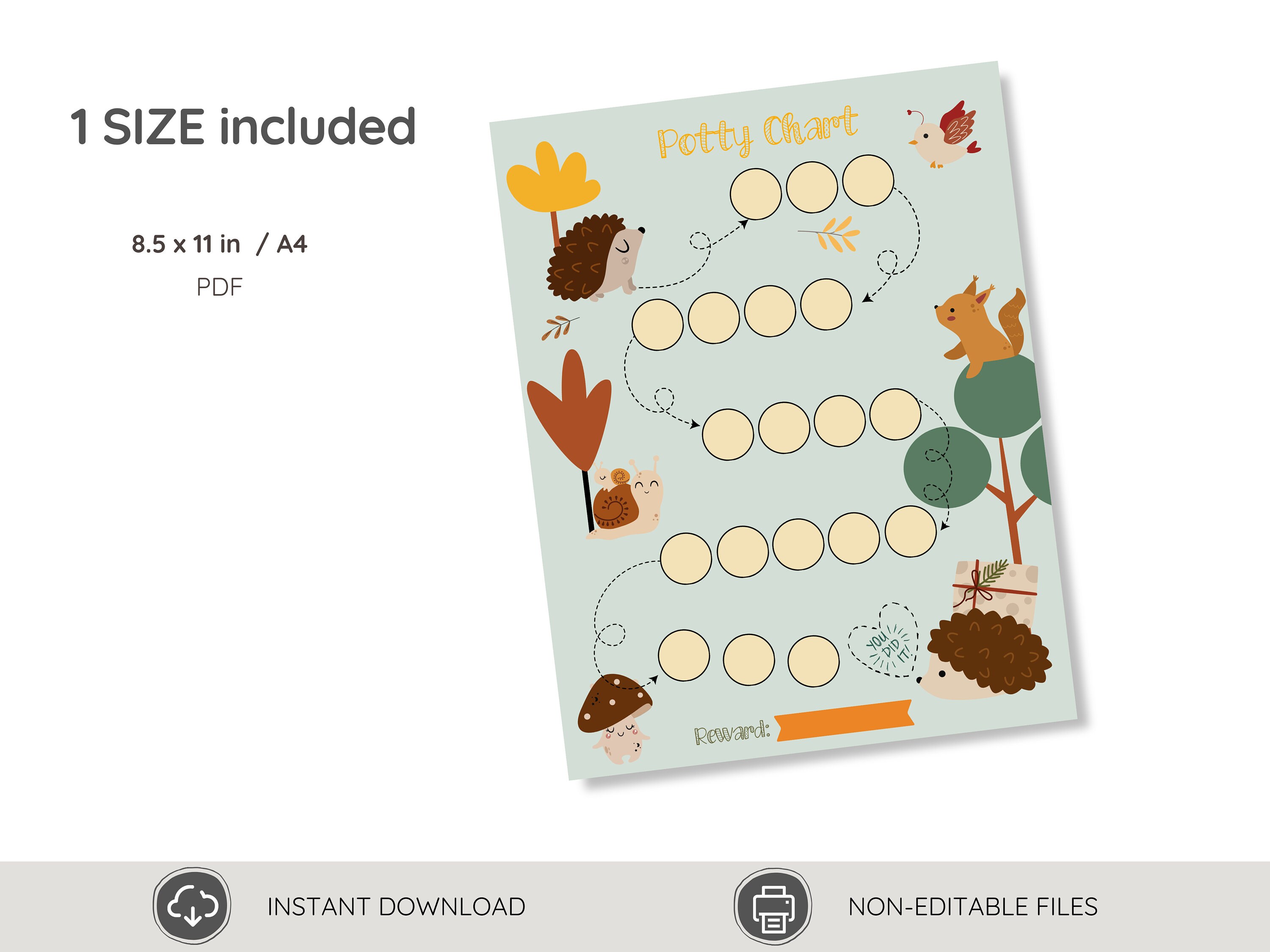 Cute Potty Training Chart, Woodland Animals Reward Chart for Toddlers ...
