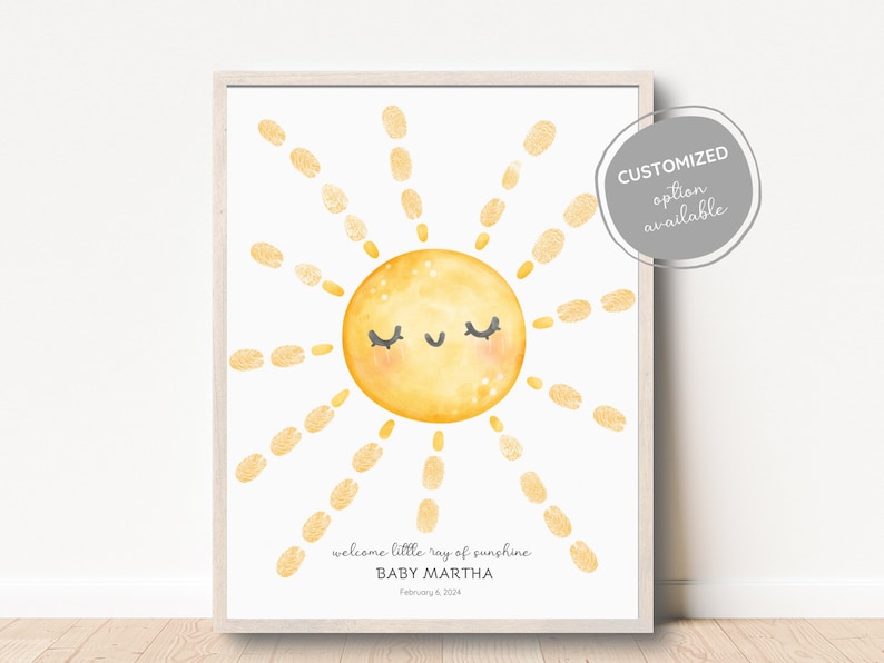 Fingerprint Guest Book, Baby Shower Ray of Sun Fingerprint Guest Book ...