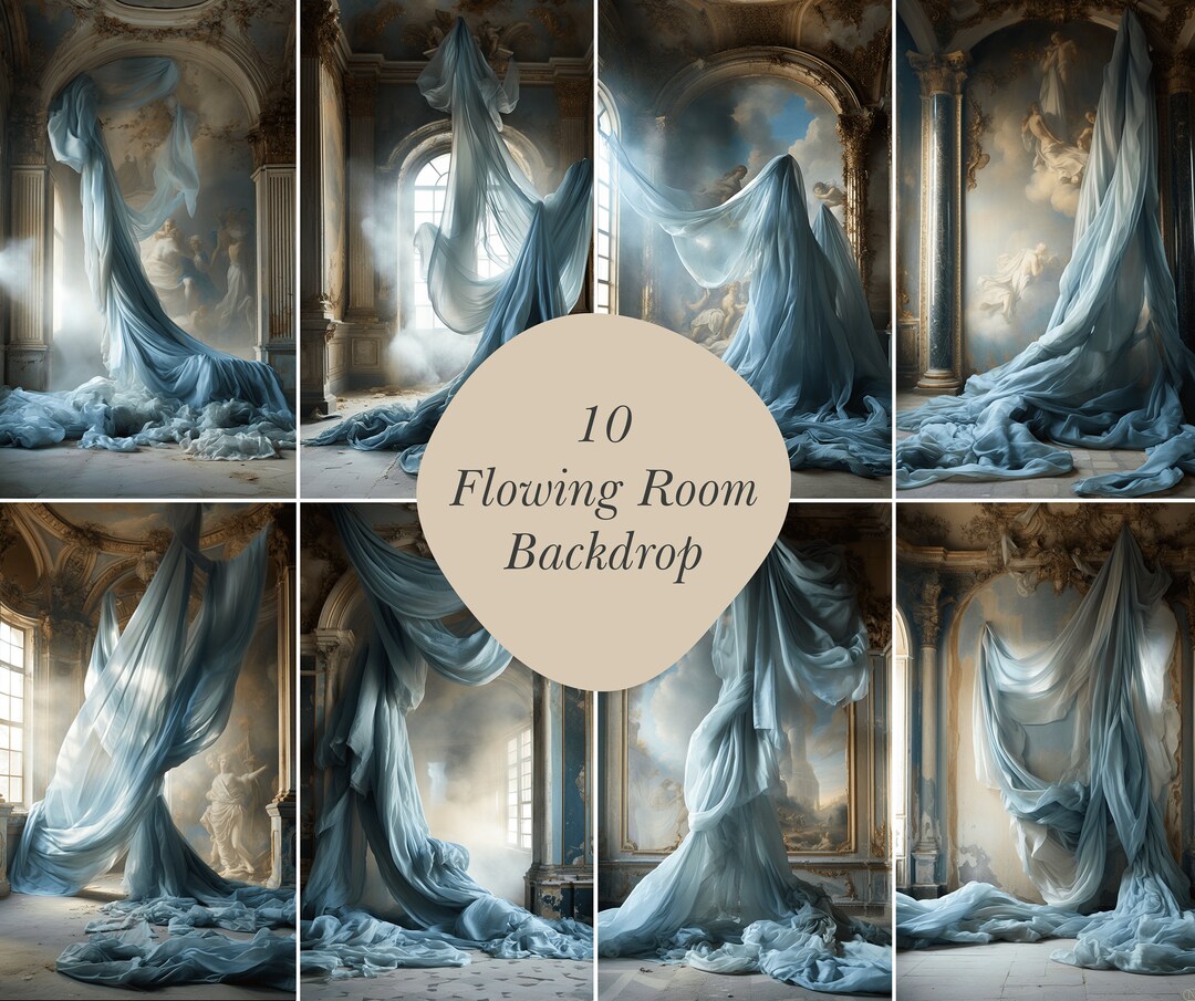 10 Blue Flowing Fabric Backdrops, Indoor Backdrops, Backdrops Bundle ...