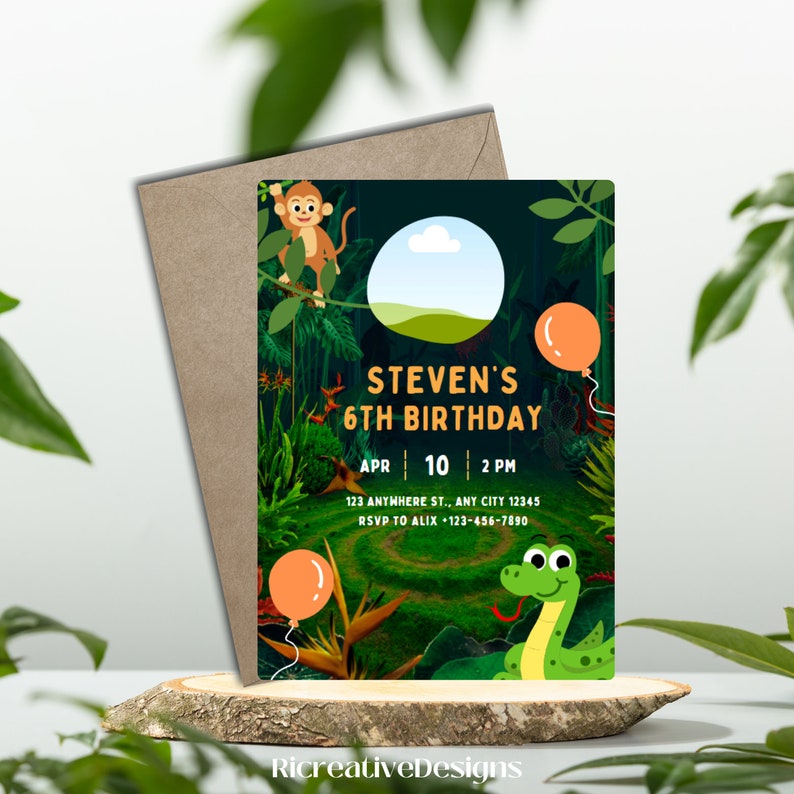 Jungle Theme Party Invitation, DIY Jungle Birthday Invite, Printable ...