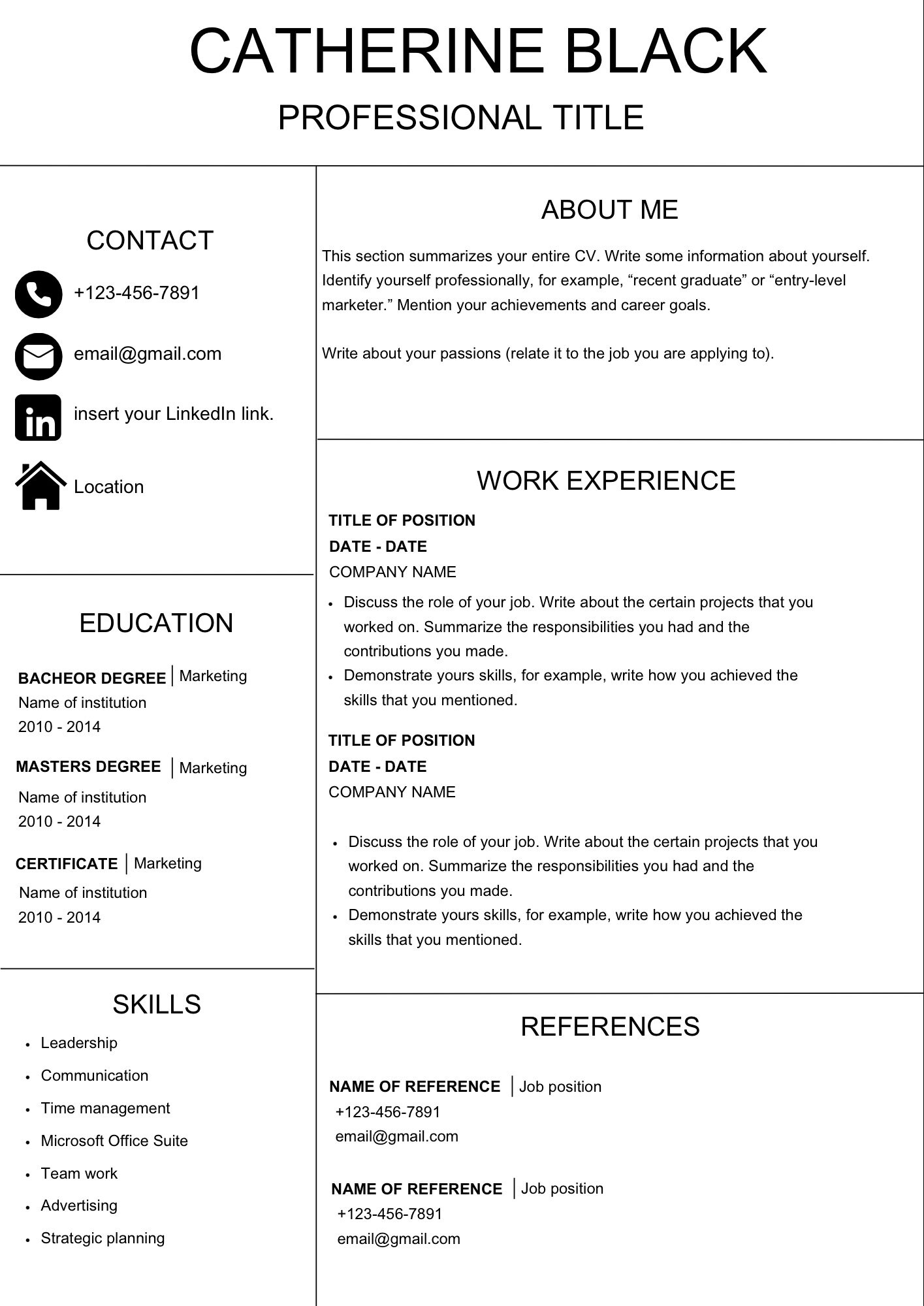Editable CV Template - Etsy