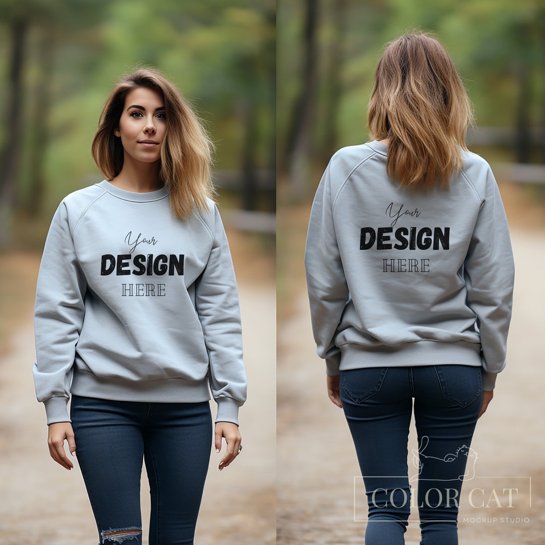 Bella+canvas 3901 Female Front and Back Sweatshirt Mockup, Girls Front ...