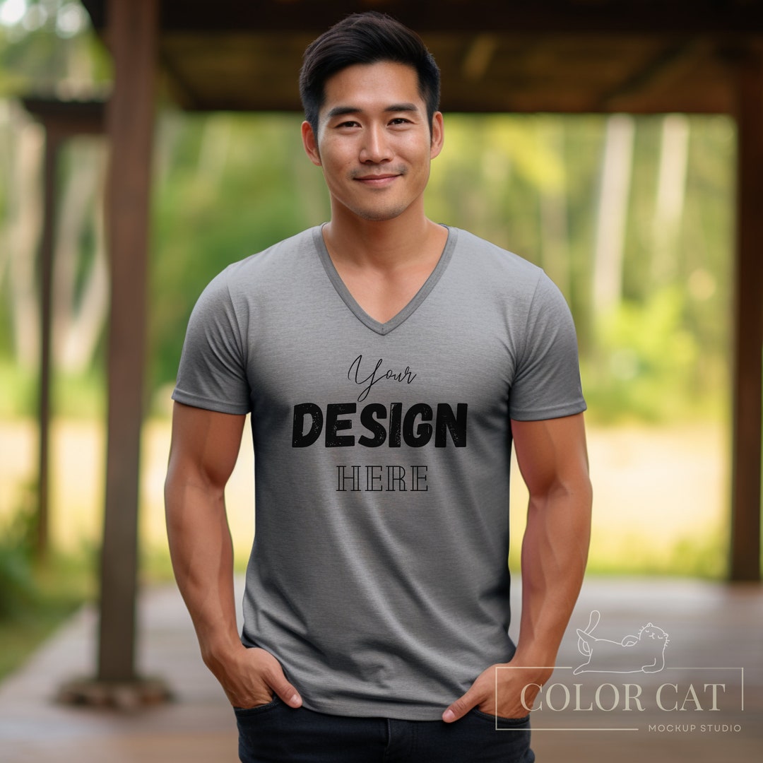 Gildan 64V00 V-neck T-shirt Male Mockup, General Man Mocks, Front View ...