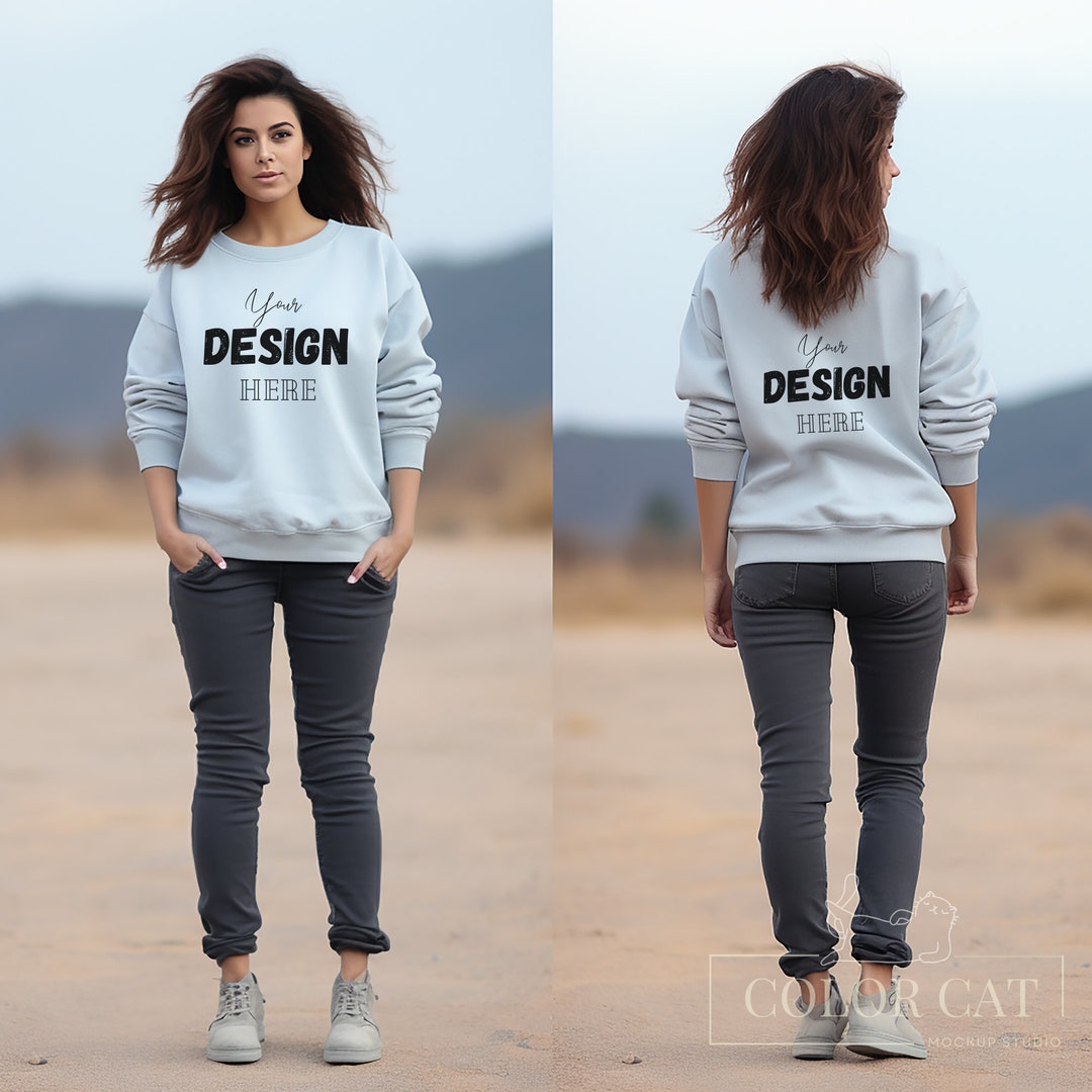 Gildan 18000 Female Front and Back Sweatshirt Mockup, Girls Front Back ...