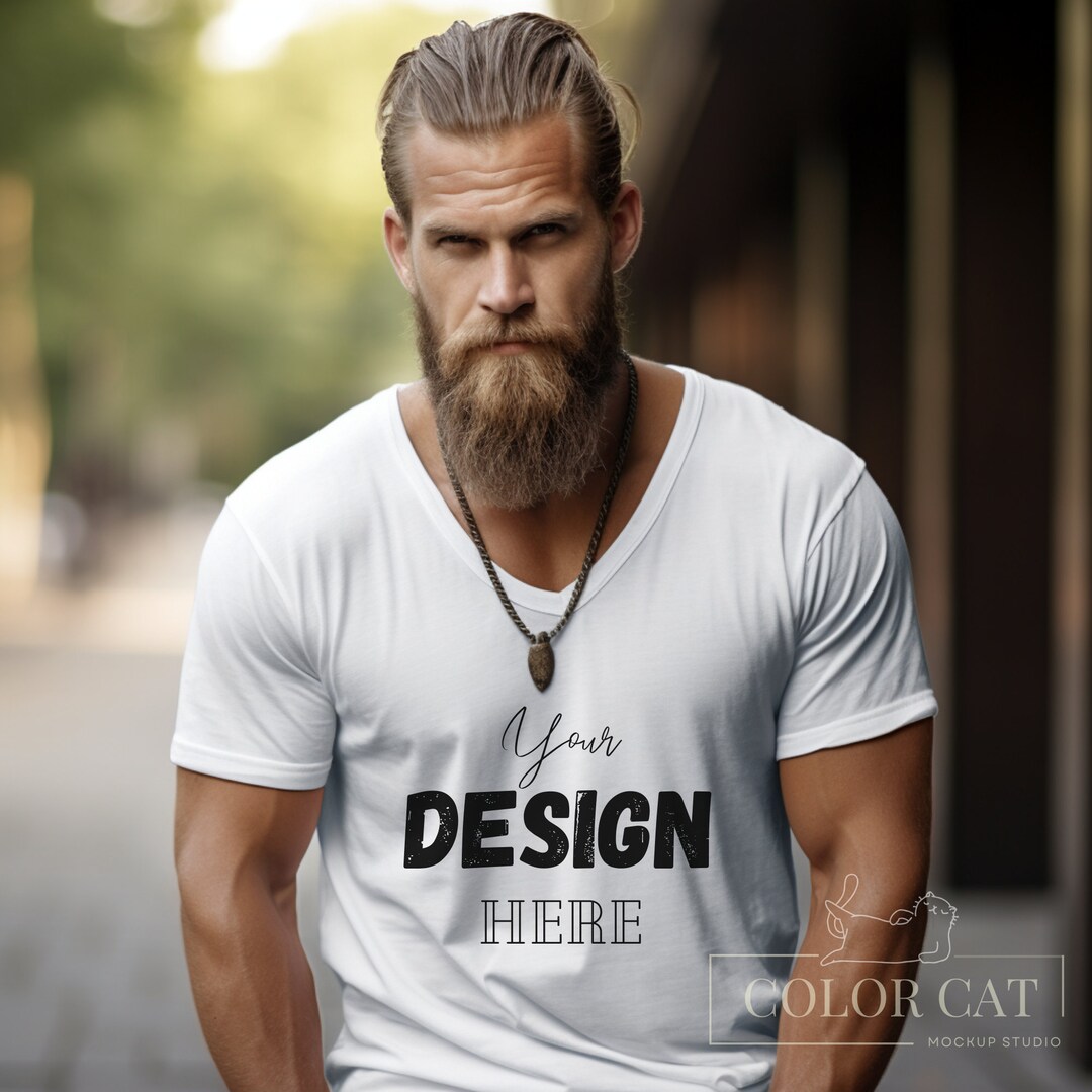 Gildan 64V00 V-neck T-shirt Male Mockup, General Man Mocks, Front View ...