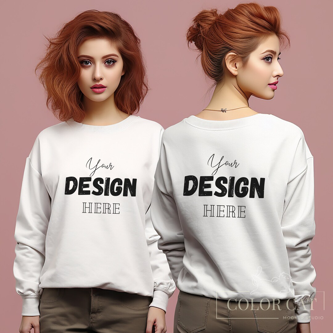 Gildan 18000 Female Front and Back Sweatshirt Mockup, Girls Front Back ...