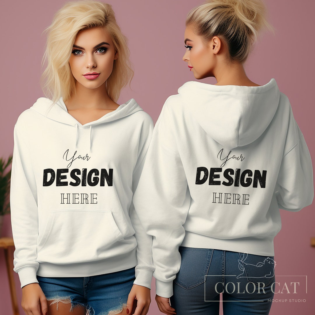 Gildan 18500 Female Front and Back Hoodie Mockup, Girls Front Back View ...